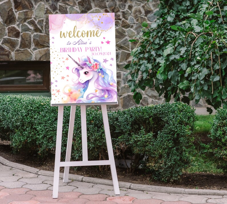 Editable Cute Unicorn Welcome Sign Template, Magical Pony Birthday ...