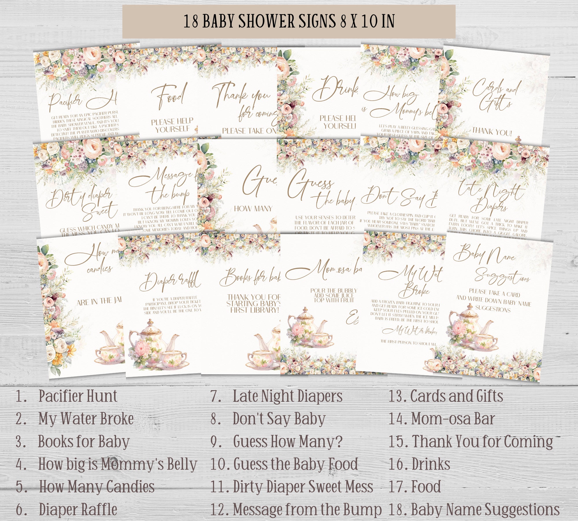 Editable Tea Time Baby Shower Games Floral Baby Sprinkle Par-tea Game ...