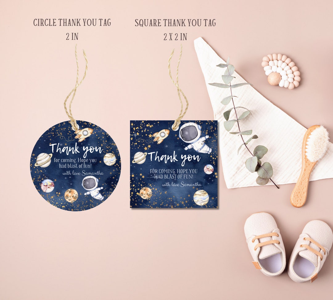 Space Party Thank You Tag Templates, Editable Square and Circle Galaxy ...