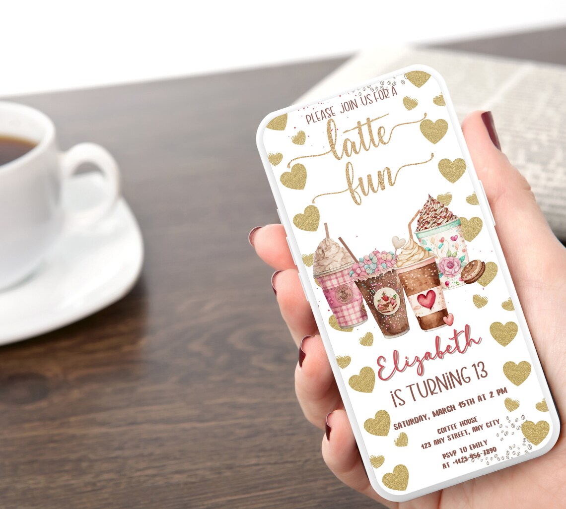 Latte Fun Tween Birthday Invitation, Coffee Birthday Evite for Woman ...