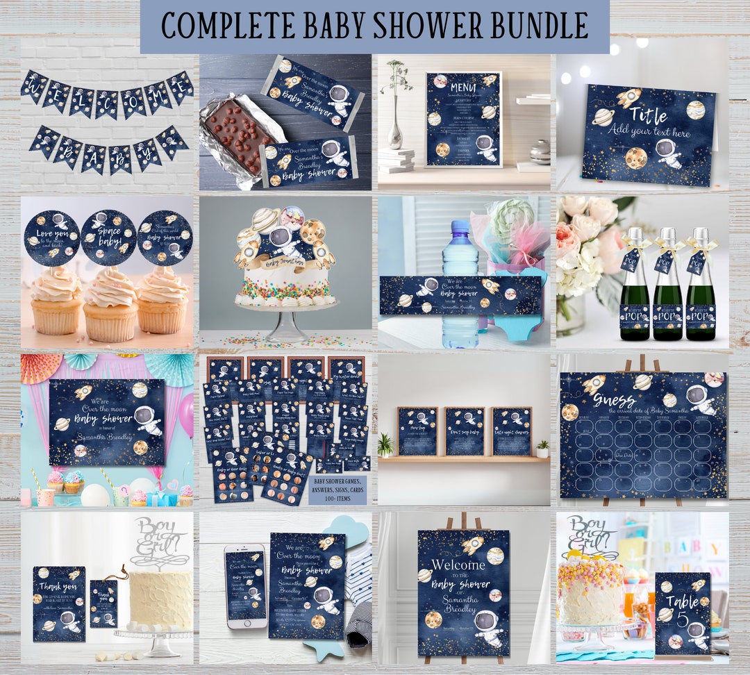 Complete Space Theme Baby Shower Invitation Bundle, Editable Astronaut ...