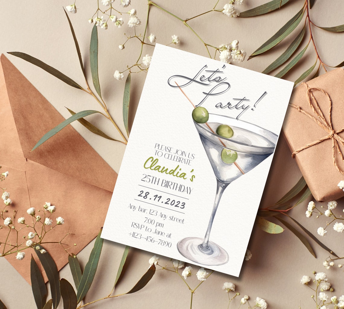 Martini Woman Birthday Party Invitation, Editable Lady Bday Invite ...