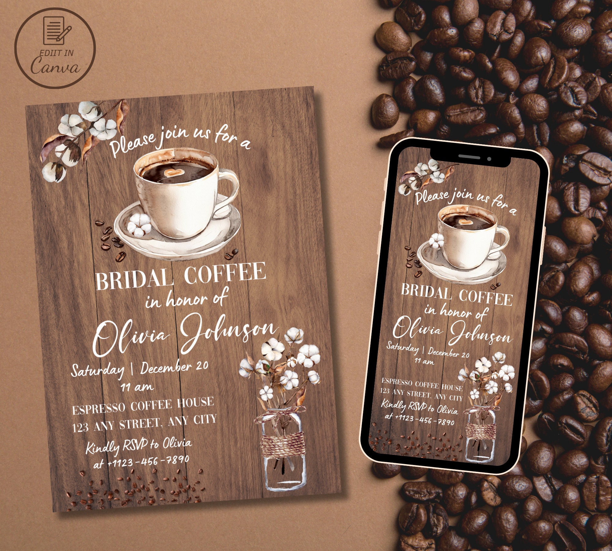 Bridal Coffee Invite, Editable Coffee With Bride-to-be Invitation, Love ...