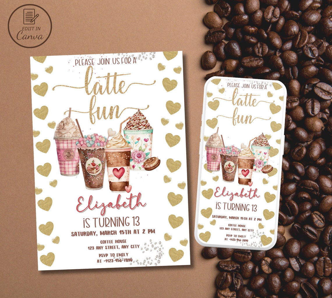 Latte Fun Tween Birthday Invitation, Coffee Birthday Evite for Woman ...