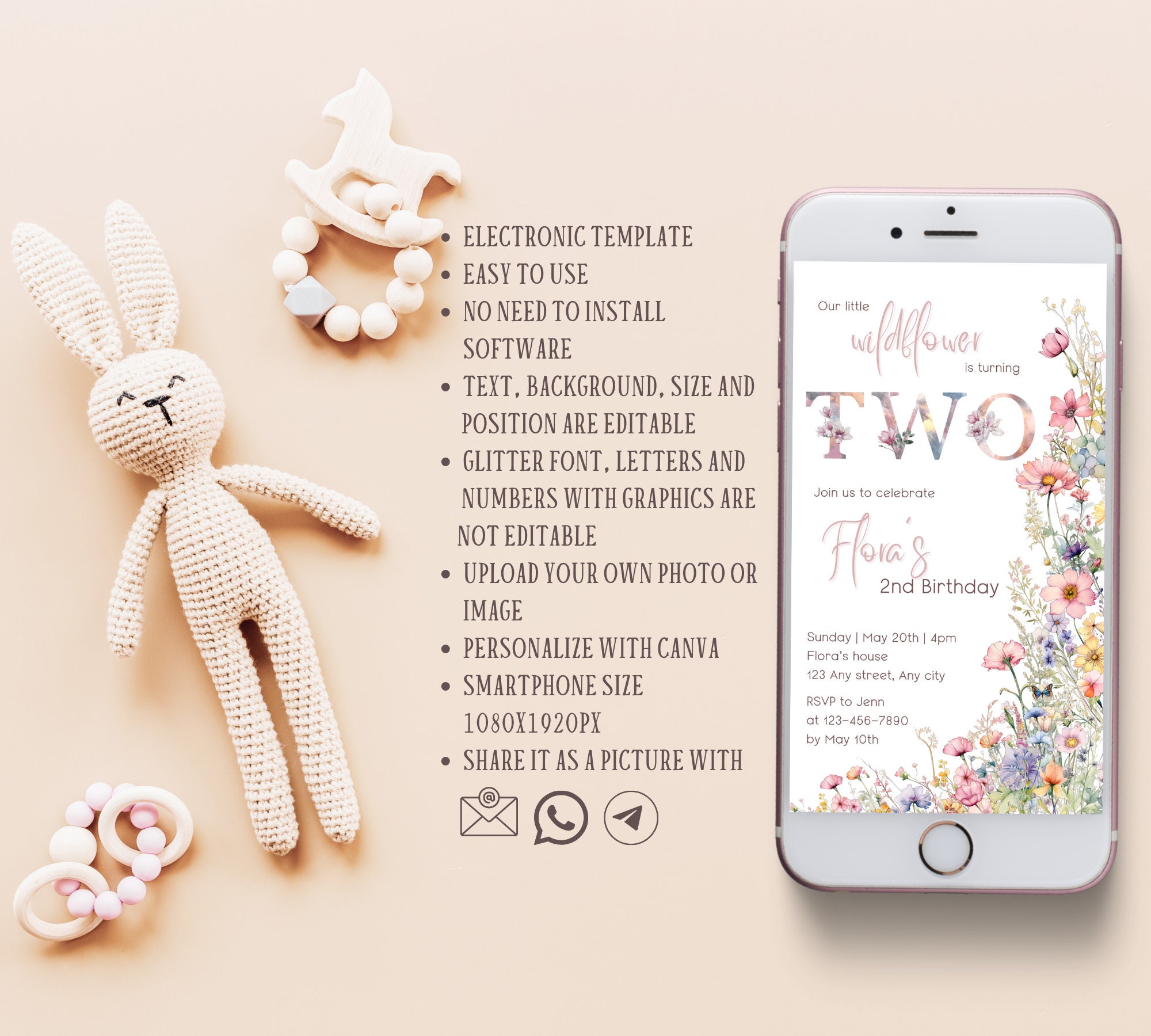 Wildflowers Kid Second Birthday Invitation, Our Little Wild Flower is ...