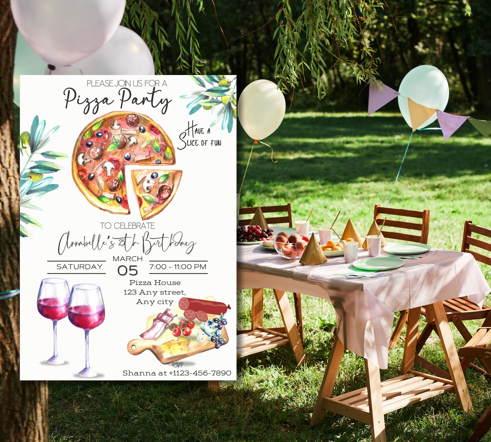 Minimalist Pizza Party Adult Birthday Invitation, Editable Italian ...