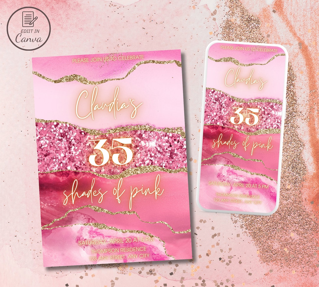 Shades of Pink Birthday Invitation, Lets Party in Pink Womens Invite ...