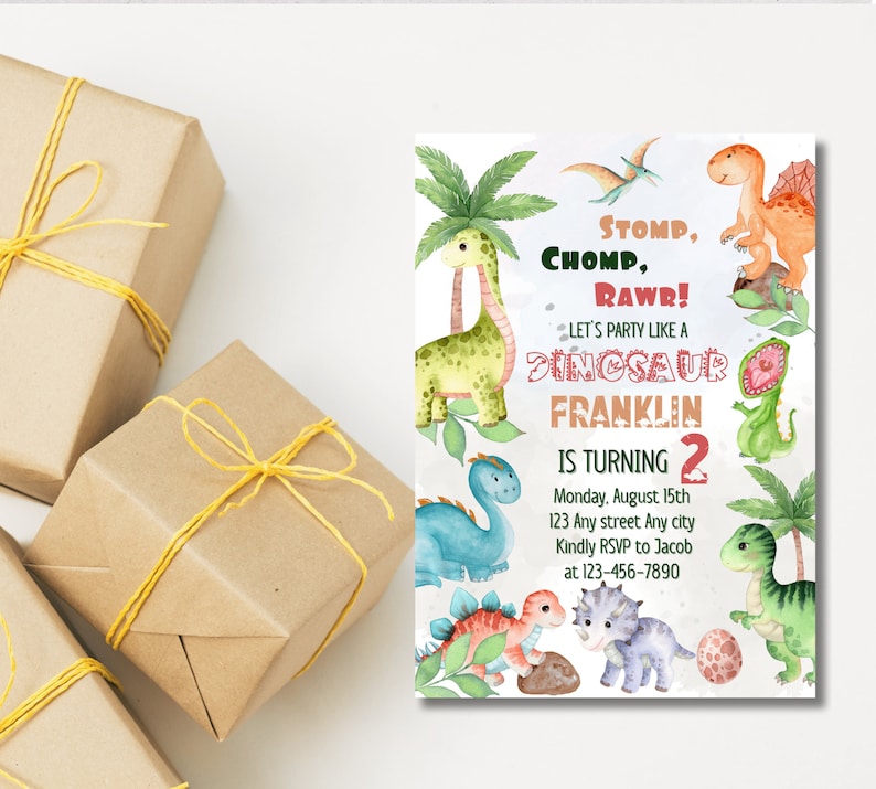 Baby Dinosaur Birthday Invitation, Dino Kids Birthday, Jurassic World ...