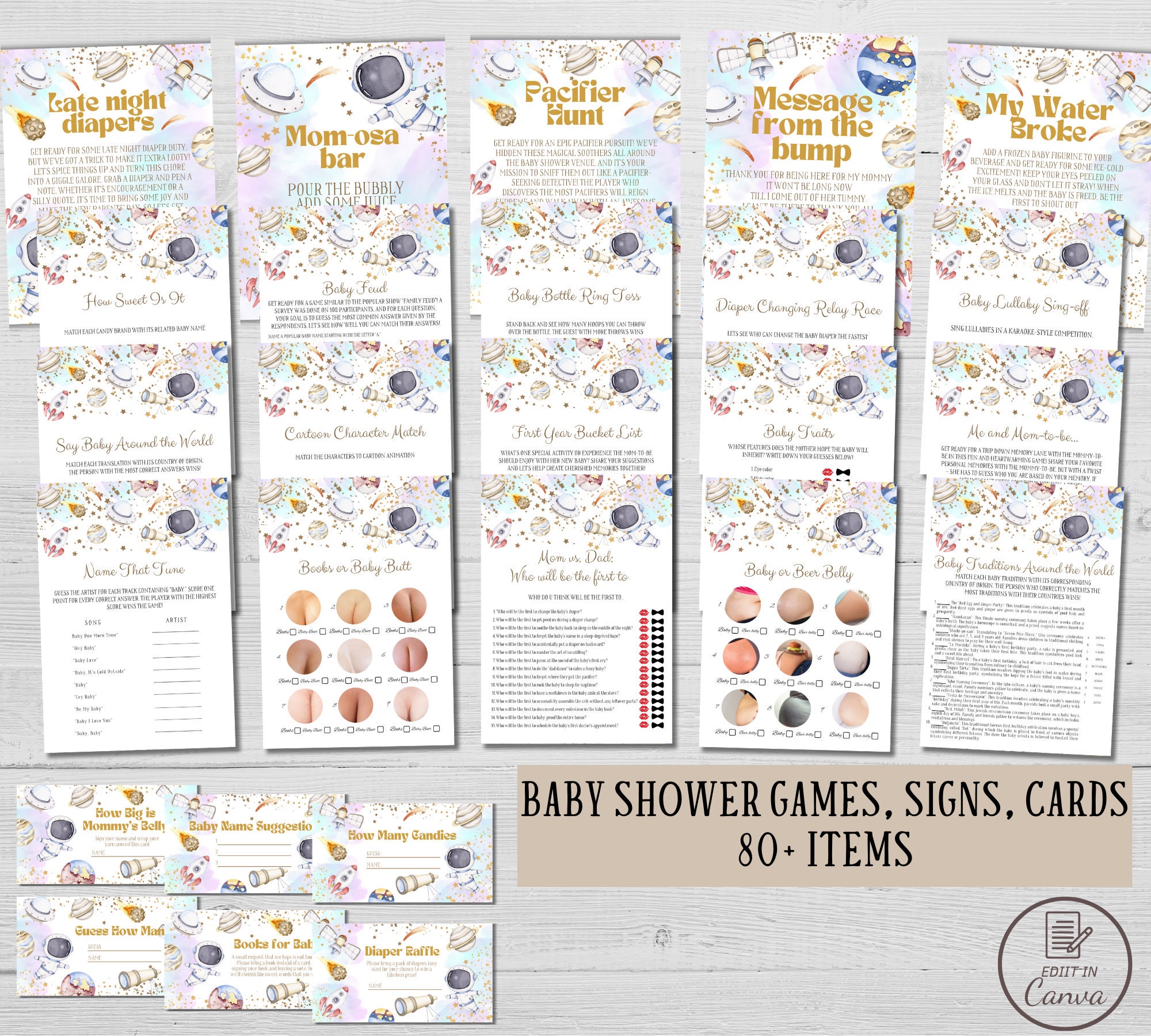 Editable Space Baby Shower Games, Galaxy Baby Sprinkle Game Bundle ...