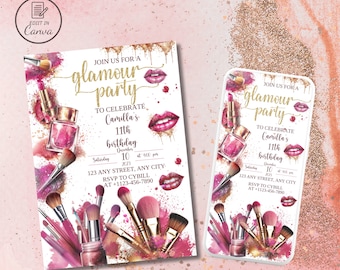 Makeup Birthday Party Invitation, Editable Glamorous Spa Invite ...