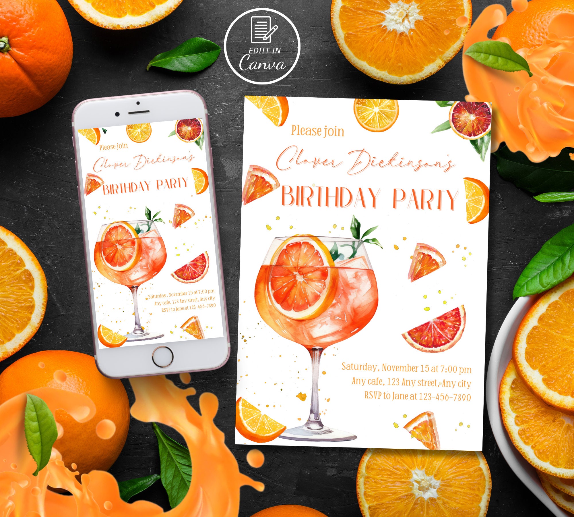 Aperol Spritz Woman Birthday Invitation, Editable Aperol Bday Invite ...
