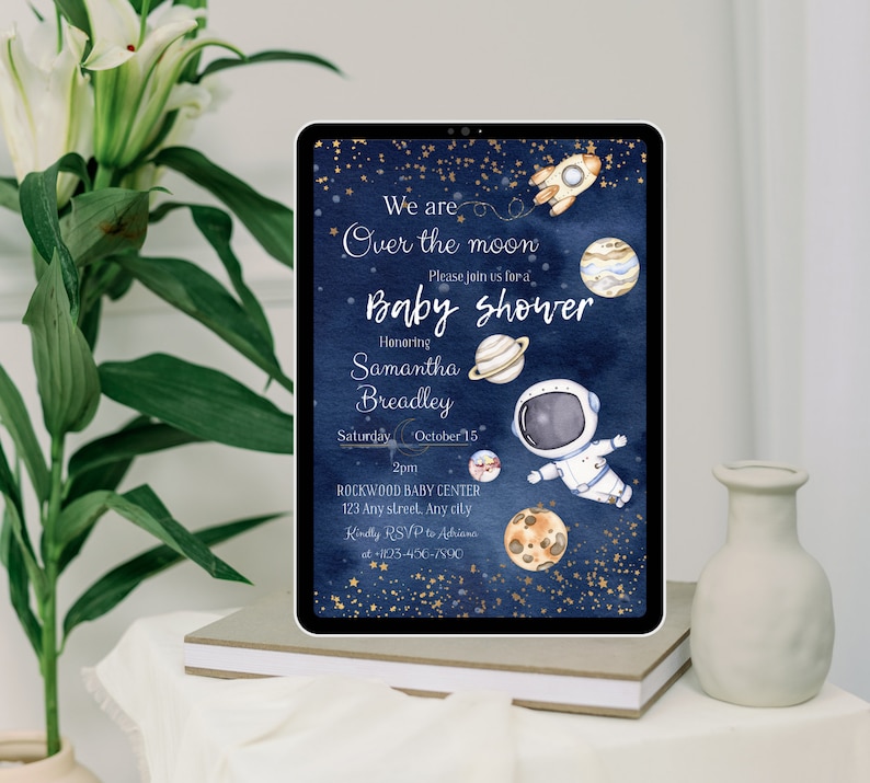 Space Boy Baby Shower Invitation Set, Digital Galaxy Baby Shower ...