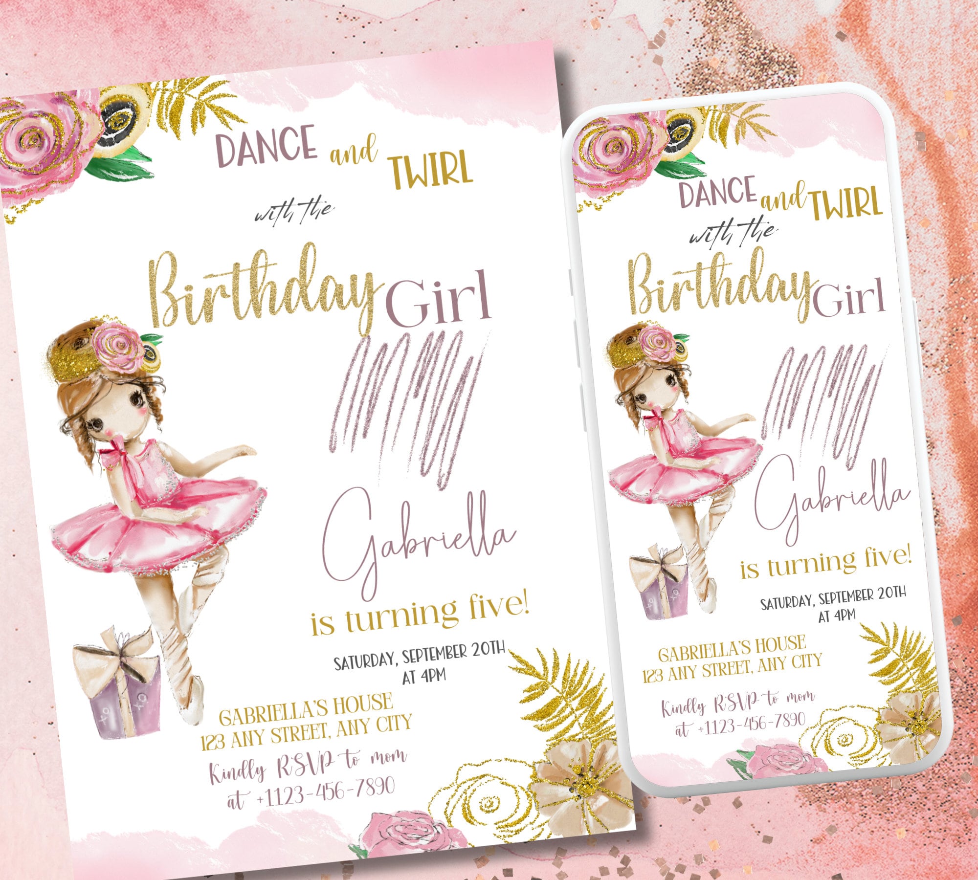 Editable Ballerina Birthday Invitation, Ballet Dancer Birthday Template ...