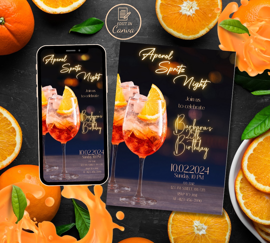 Aperol Spritz Night Birthday Invitation, Editable Spritzy Bday Invite ...