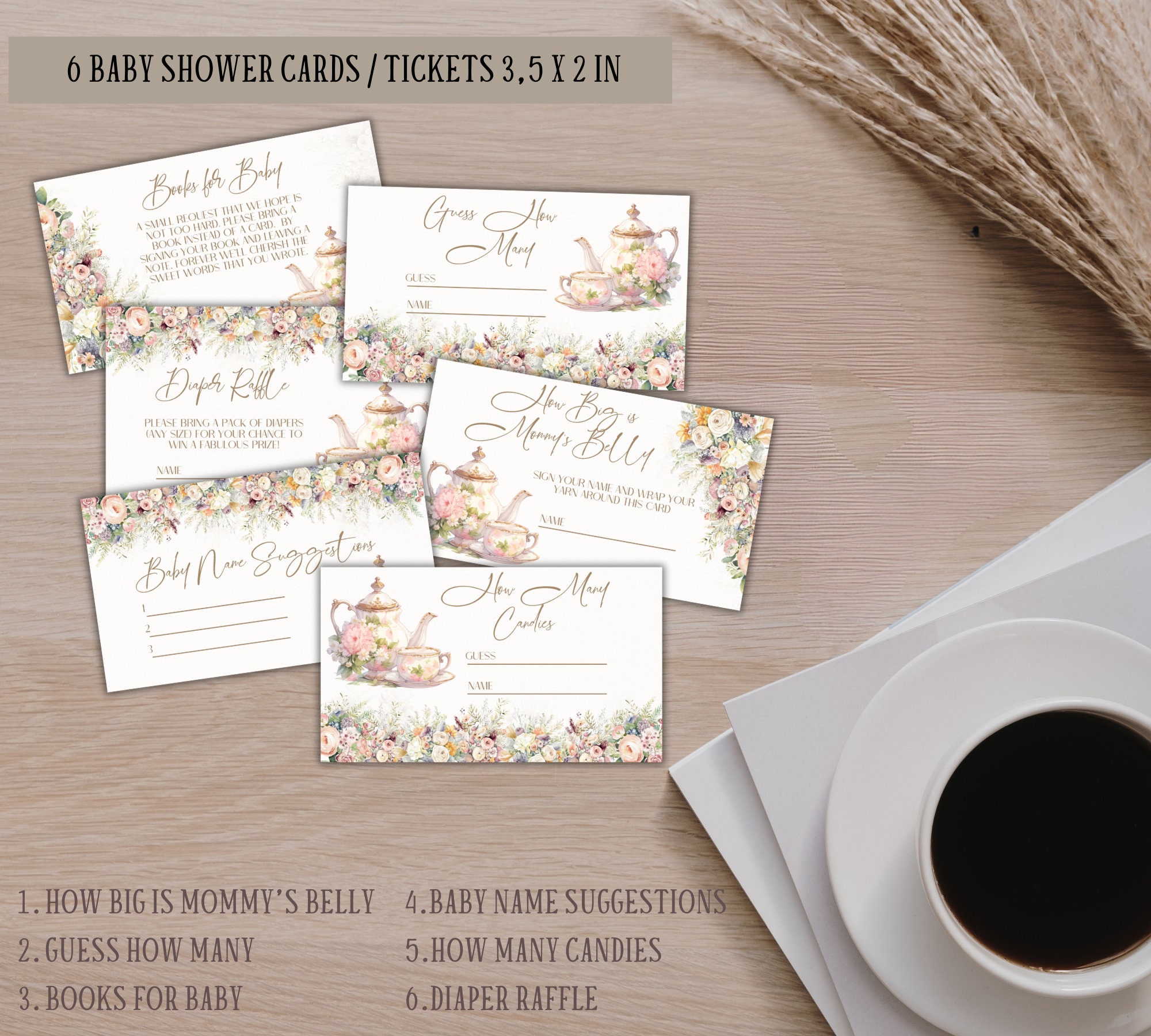 Editable Tea Time Baby Shower Games Floral Baby Sprinkle Par-tea Game ...