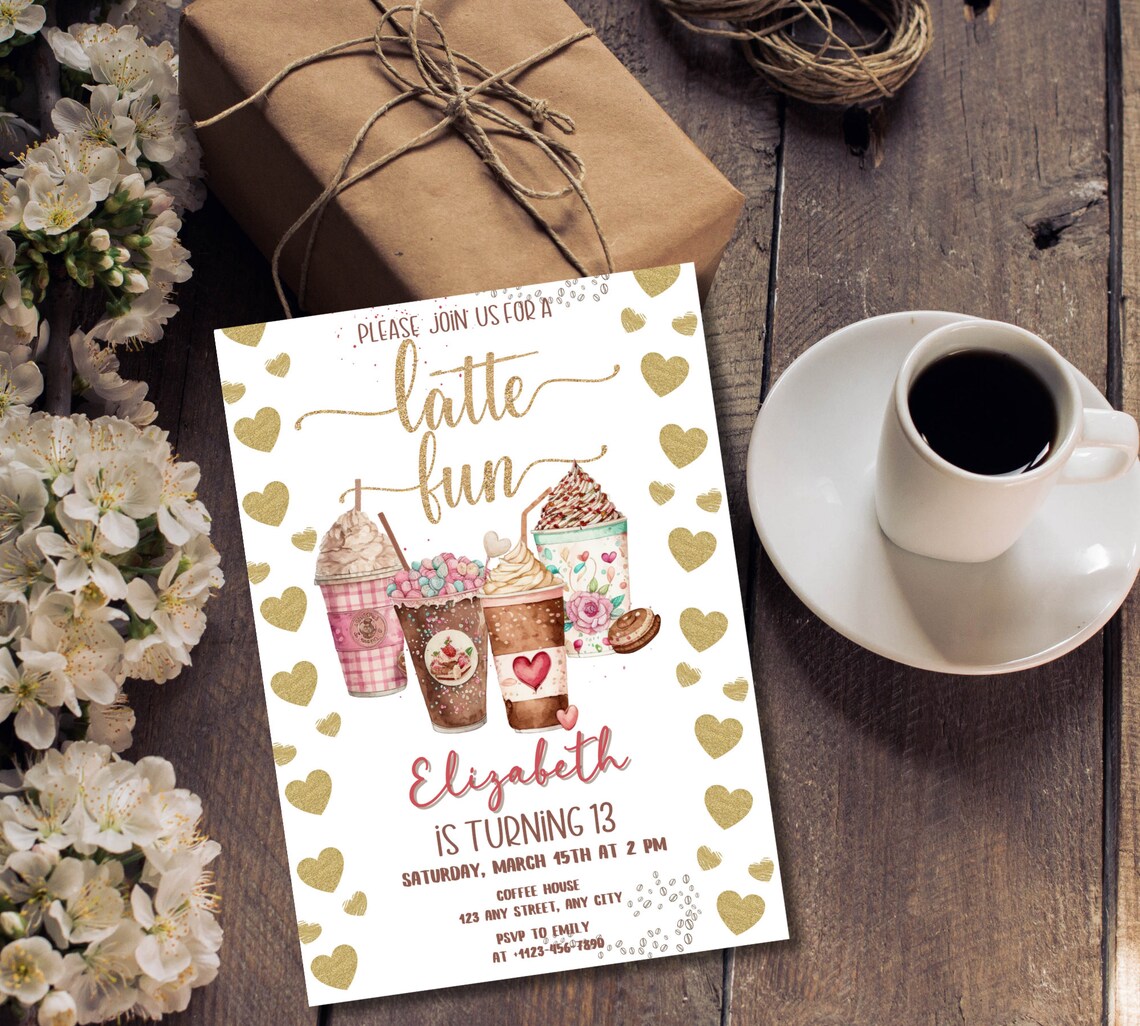 Latte Fun Tween Birthday Invitation, Coffee Birthday Evite for Woman ...