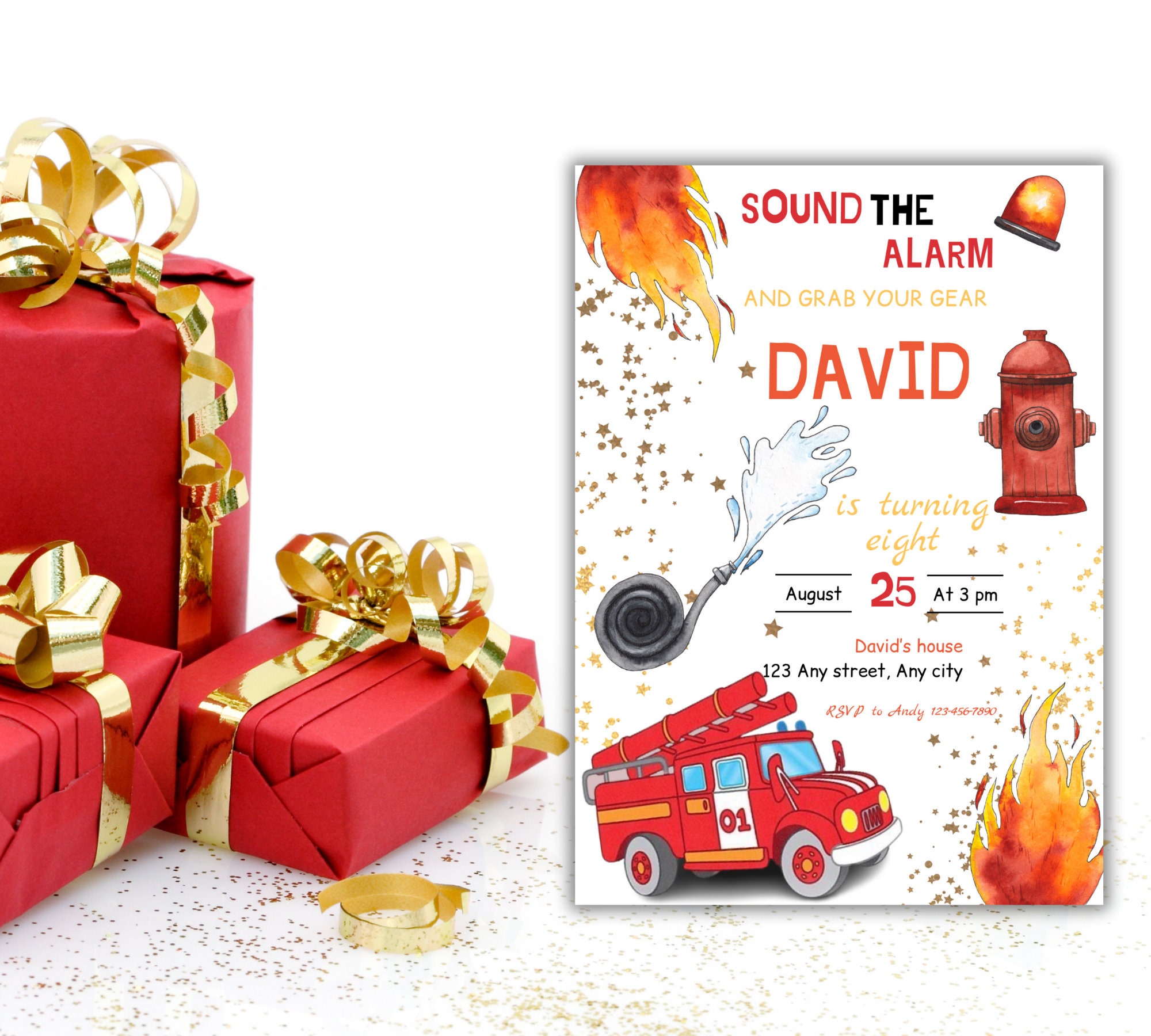 Editable Firetruck Birthday Invitation Digital Boy Fire Truck - Etsy