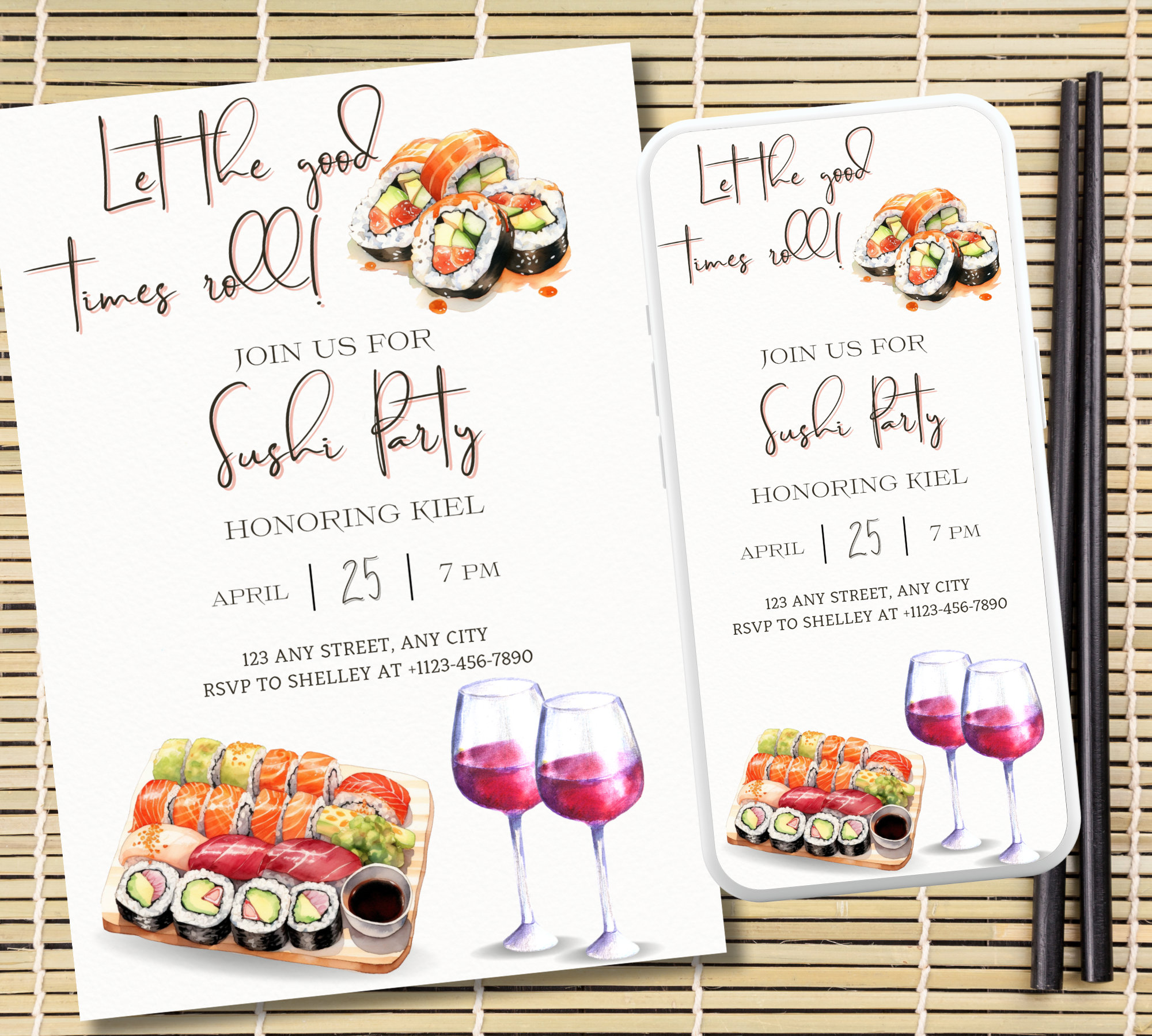 Minimalist Sushi Party Invitation, Editable Birthday Dinner Invite ...
