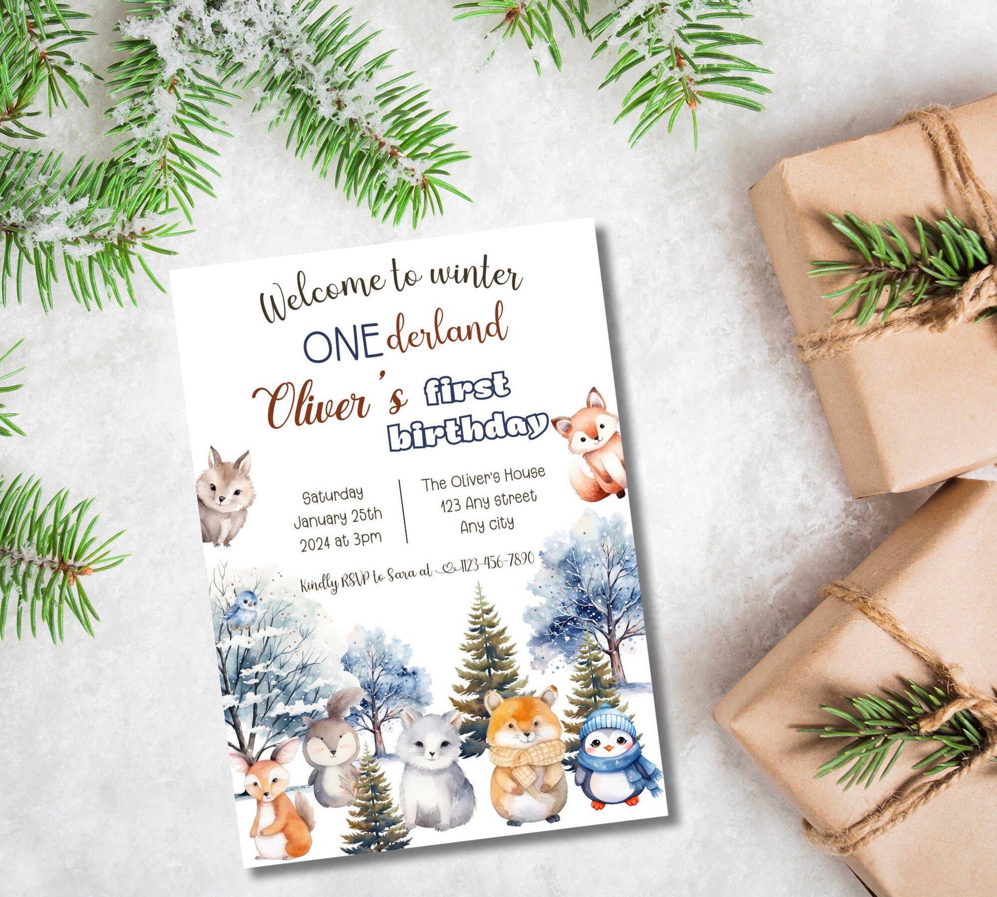 Editable Winter Wonderland Birthday Invitation, Woodland Animals ...