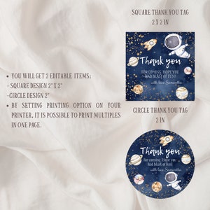 Space Party Thank You Tag Templates, Editable Square and Circle Galaxy ...