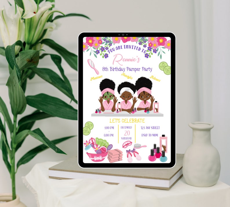 SPA Girls With Face Masks Birthday Invitation, Editable Pamper Birthday ...