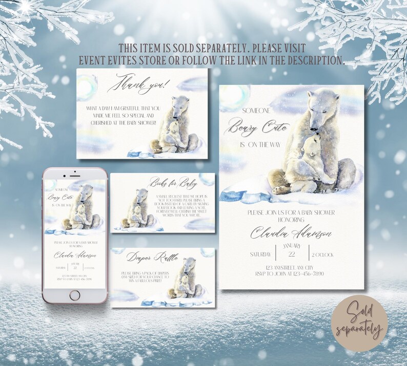 Editable Polar Bear Baby Shower Invitation, Winter Baby Shower ...
