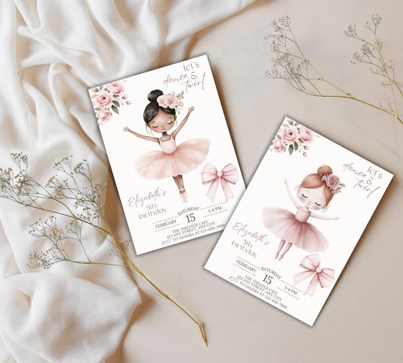 Editable Ballerina Birthday Invitation, Floral Ballet Dancer Template ...