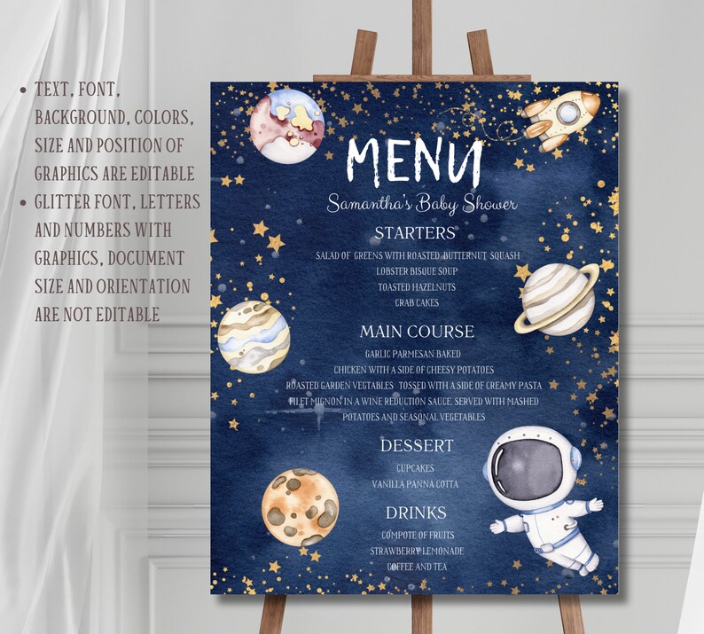 Editable Space Baby Shower Menu Sign, Printable Galaxy Party Menu ...
