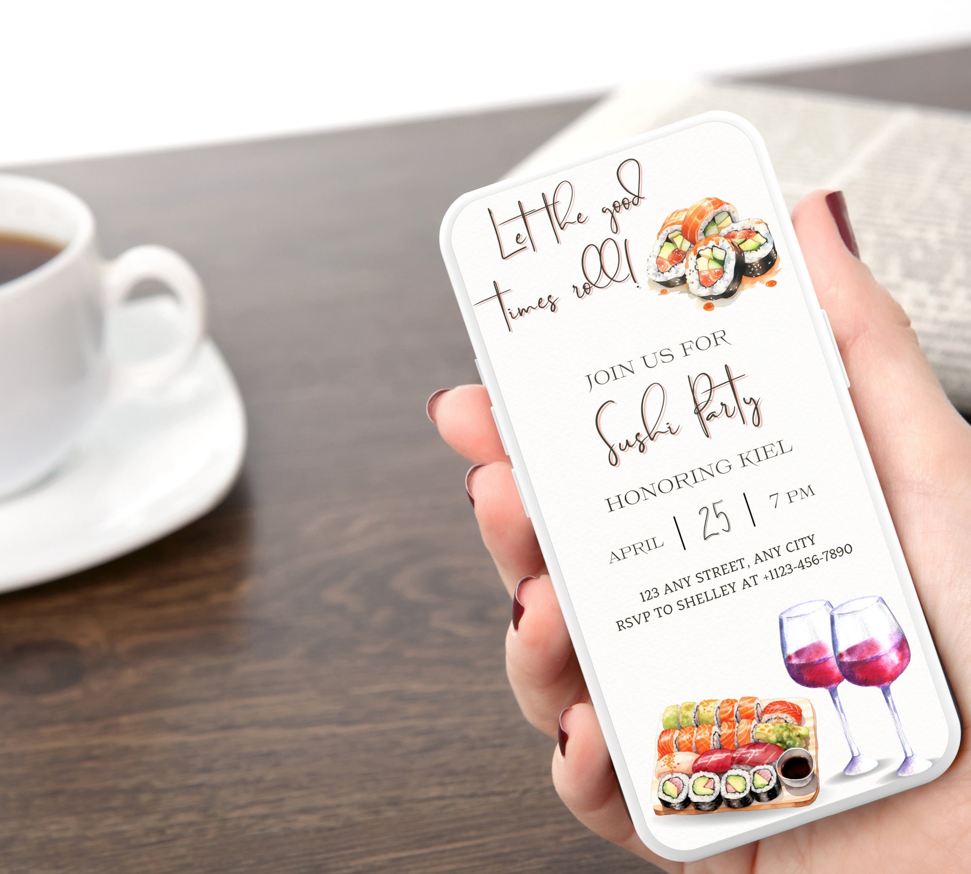 Minimalist Sushi Party Invitation, Editable Birthday Dinner Invite ...