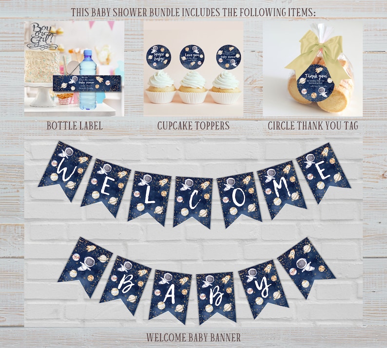 Complete Space Theme Baby Shower Invitation Bundle, Editable Astronaut ...