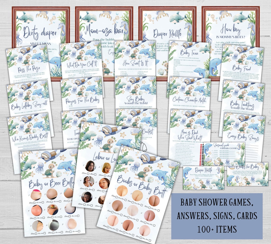Editable Under the Sea Baby Shower Games Ocean Animals Baby Sprinkle ...