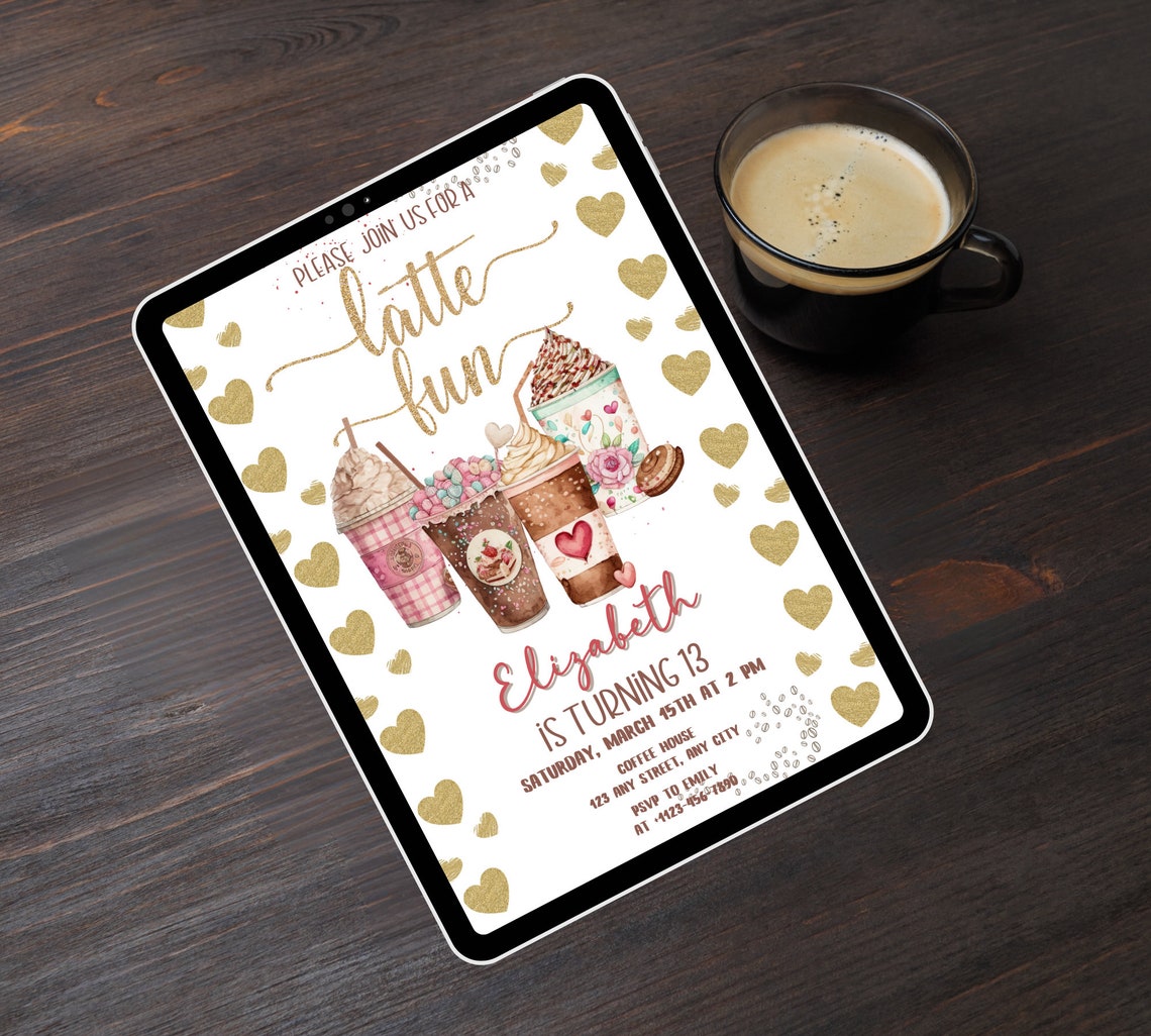 Latte Fun Tween Birthday Invitation, Coffee Birthday Evite for Woman ...