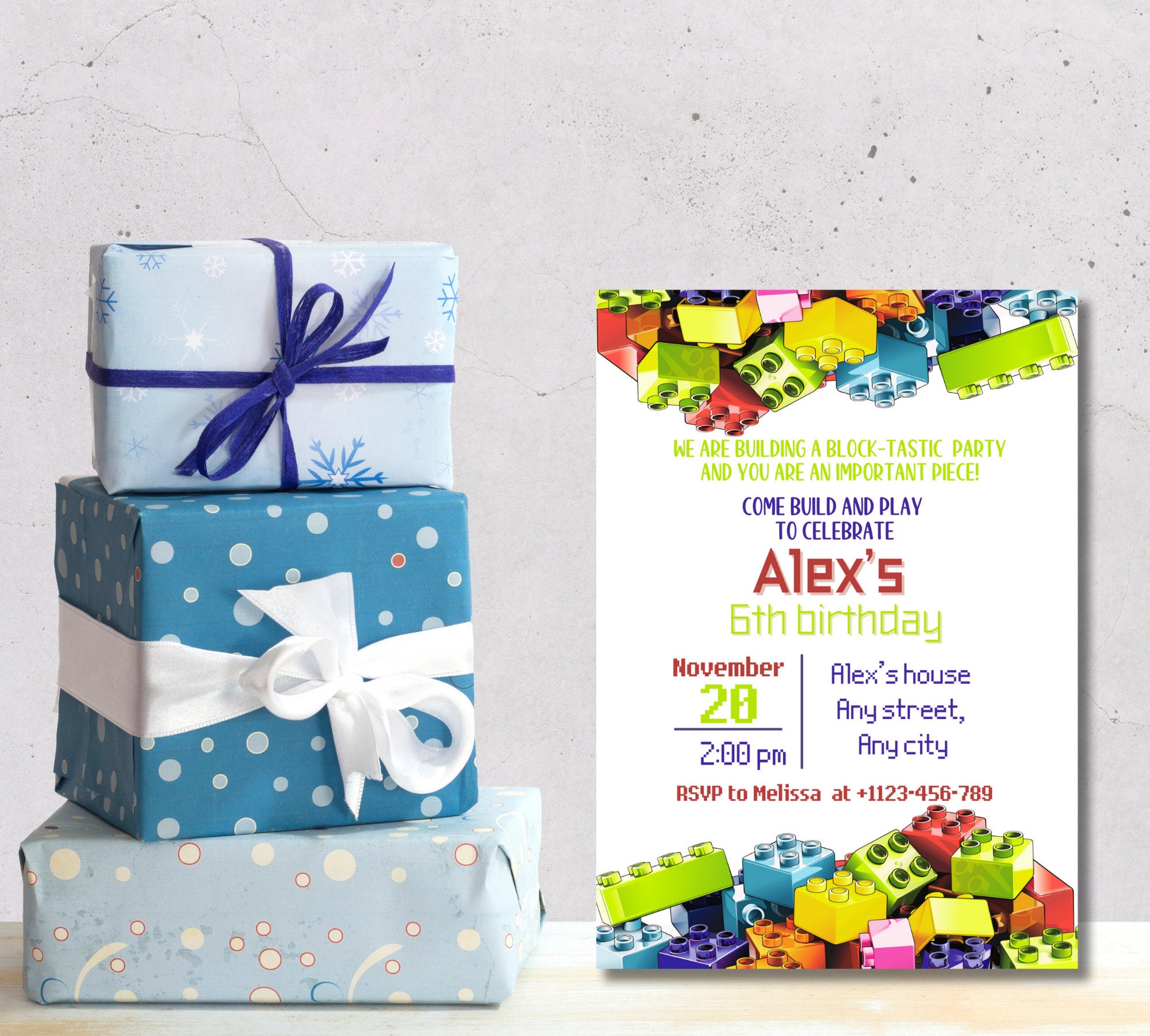 Building Blocks Birthday Party Invitation, Editable Building Bricks ...