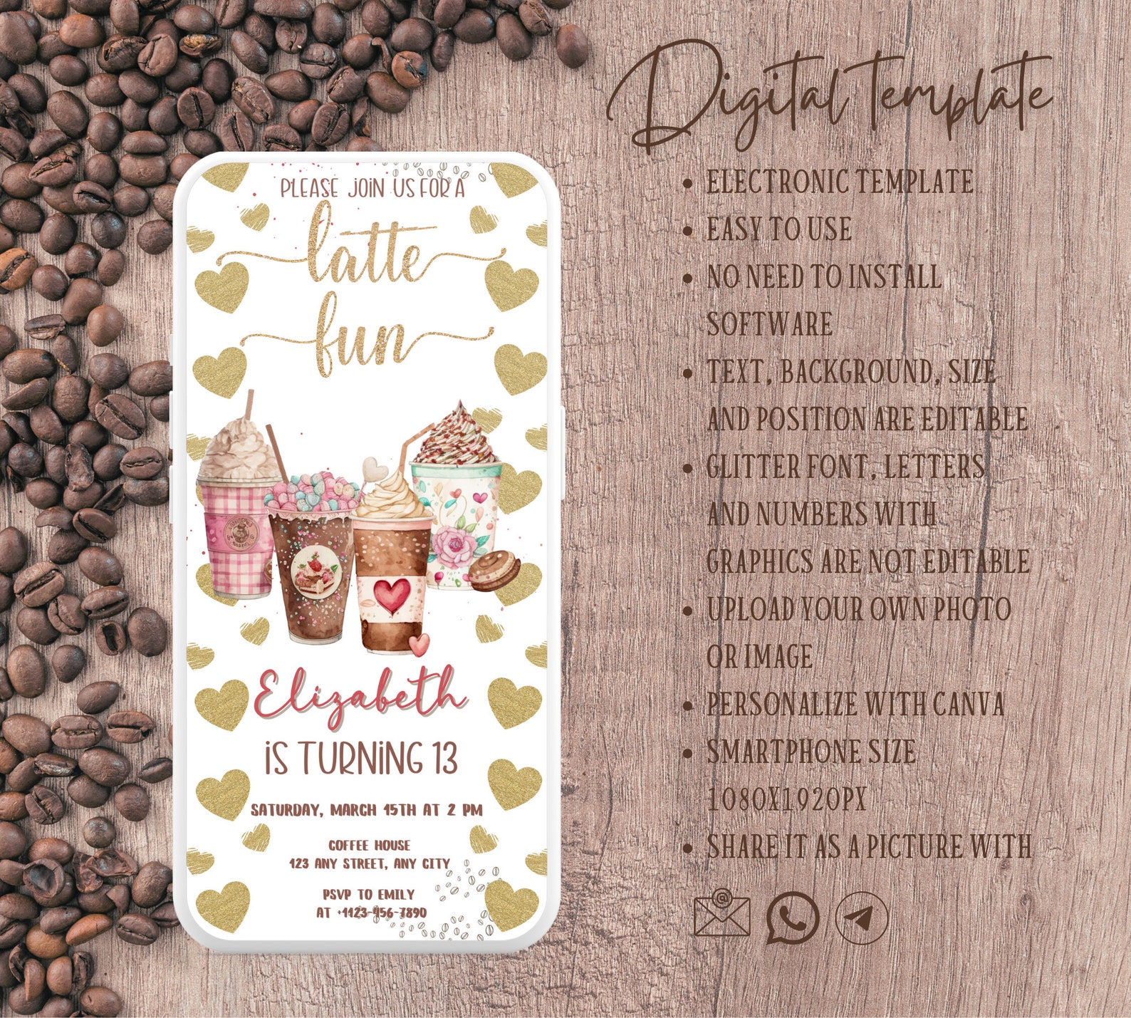 Latte Fun Tween Birthday Invitation, Coffee Birthday Evite for Woman ...