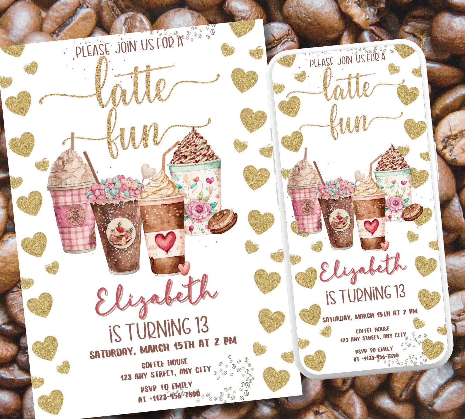 Latte Fun Tween Birthday Invitation, Coffee Birthday Evite for Woman ...