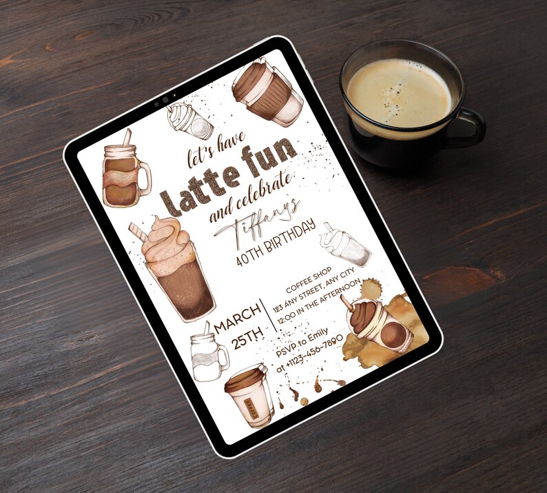 Coffee Birthday Invitation for Woman Latte Fun Adult Evite - Etsy