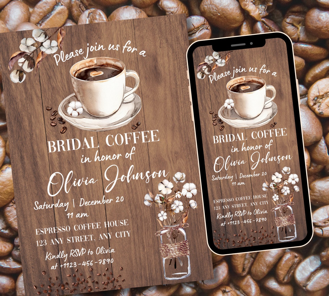 Bridal Coffee Invite, Editable Coffee With Bride-to-be Invitation, Love ...