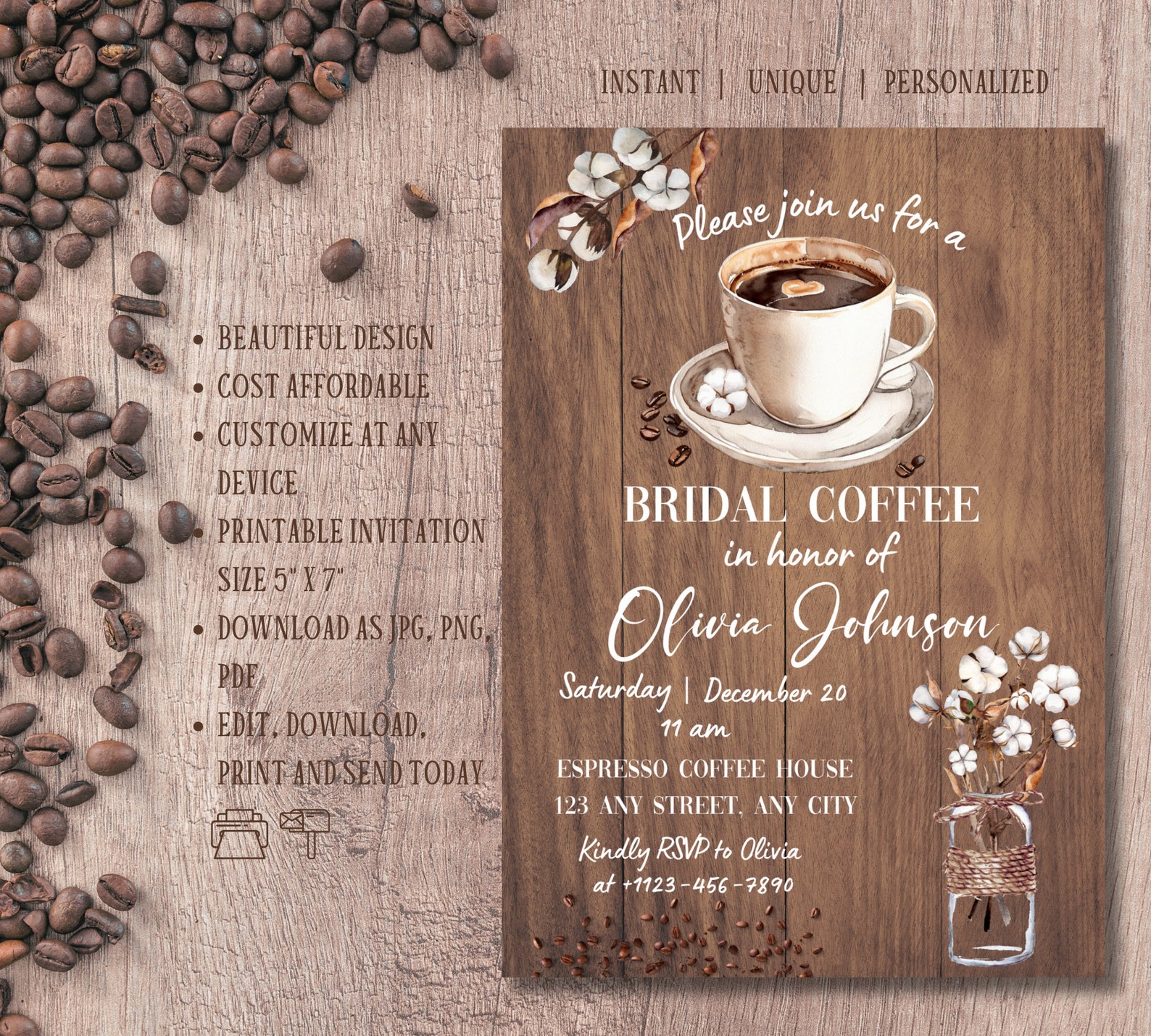 Bridal Coffee Invite, Editable Coffee With Bride-to-be Invitation, Love ...