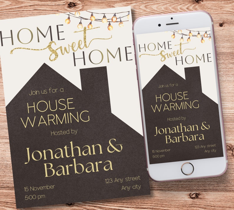 Modern Housewarming Party Invitation, Sweet Home String Light ...