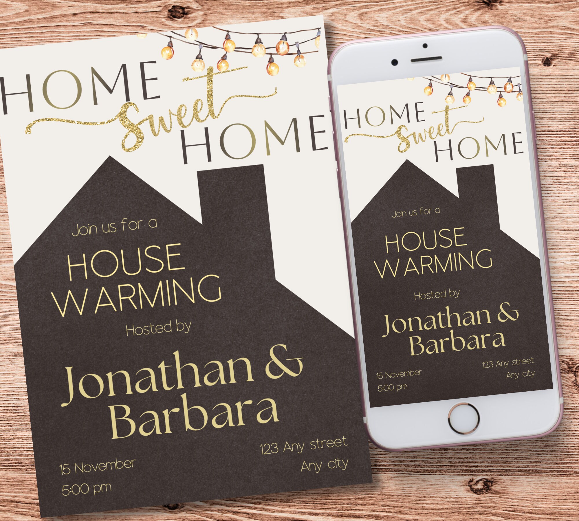 Modern Housewarming Party Invitation, Sweet Home String Light ...