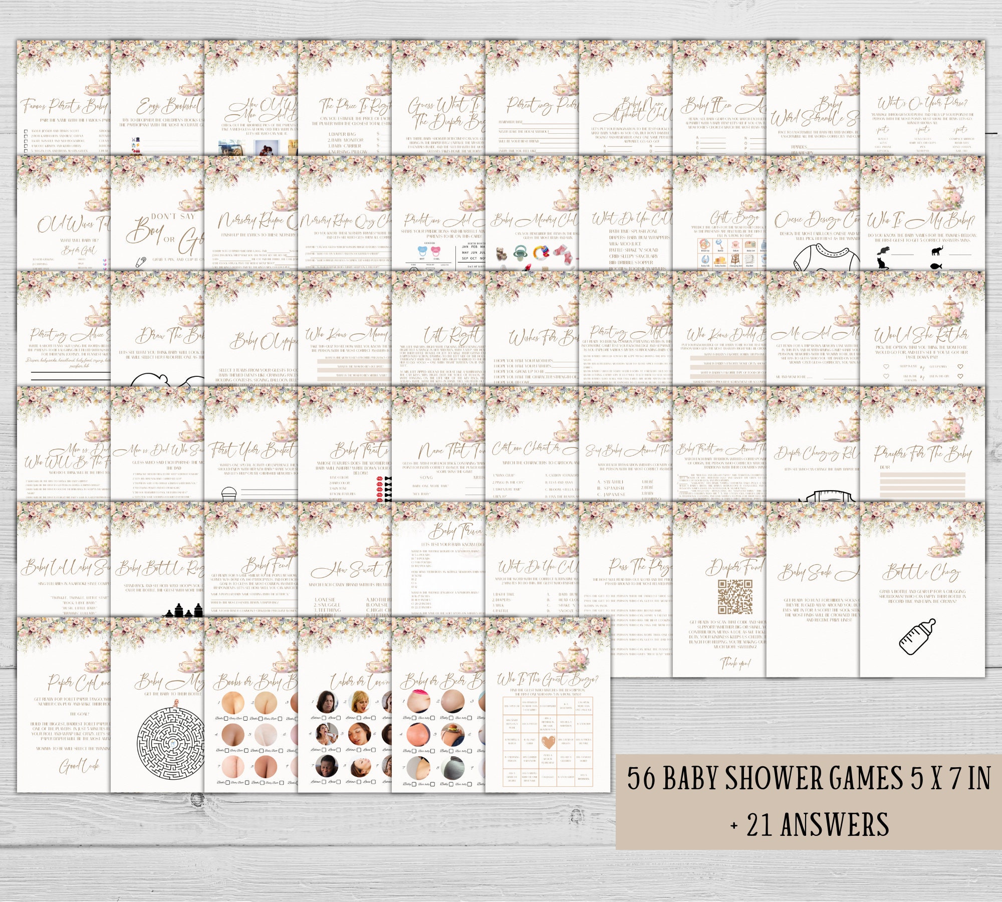 Editable Tea Time Baby Shower Games Floral Baby Sprinkle Par-tea Game ...