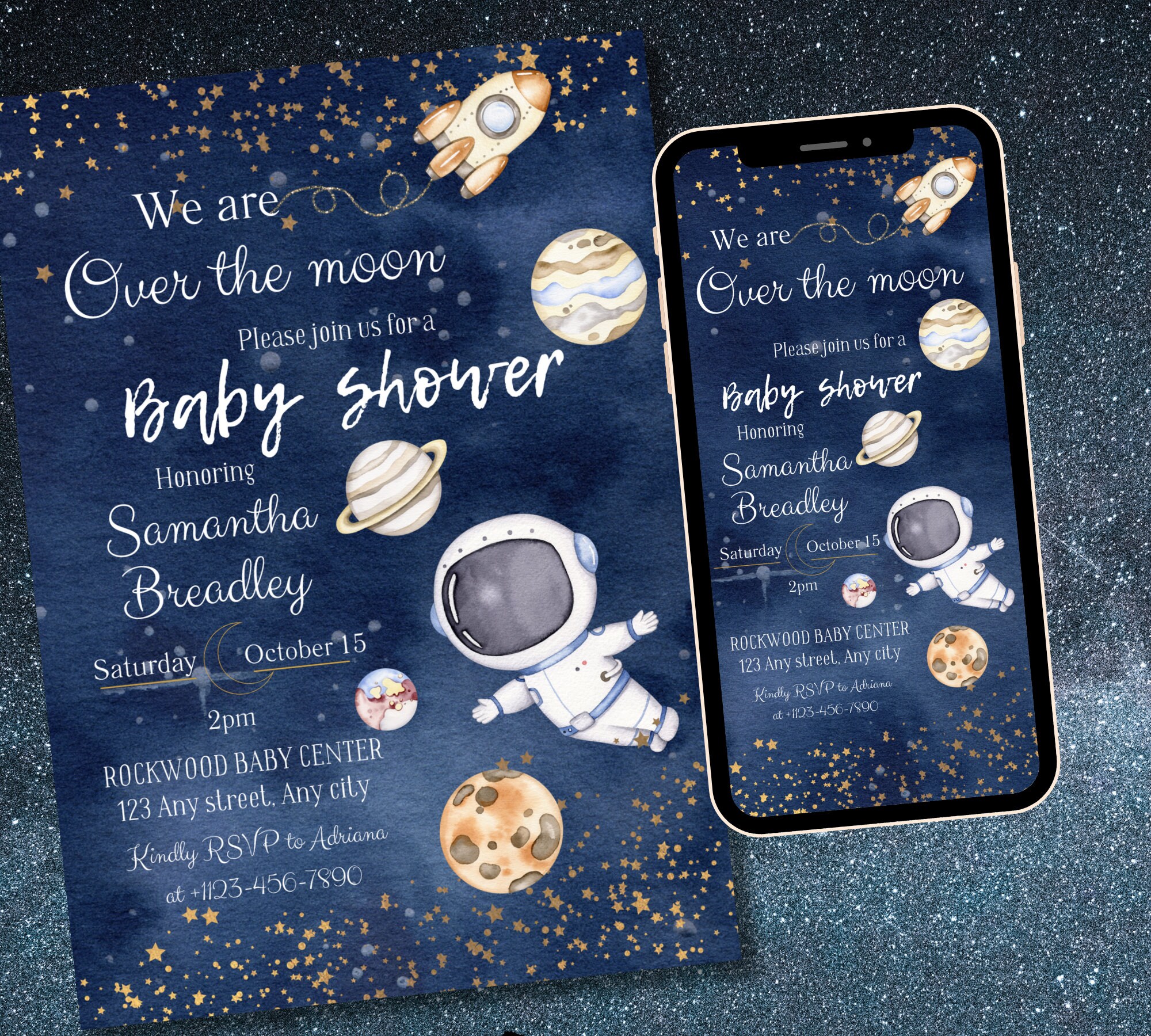 Space Boy Baby Shower Invitation, Digital Galaxy Baby Shower Invite ...