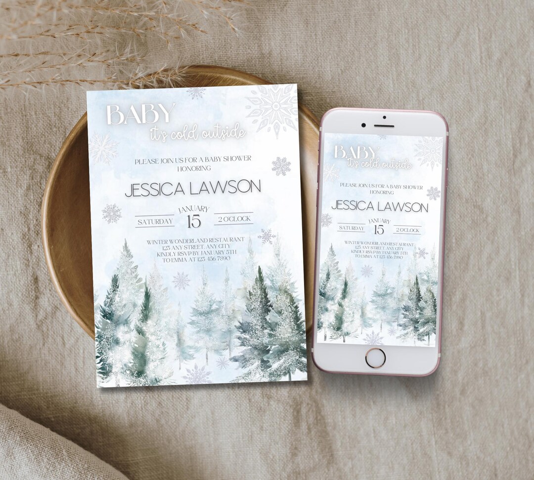 Editable Winter Wonderland Baby Shower Invitation, Silver Snowflake ...