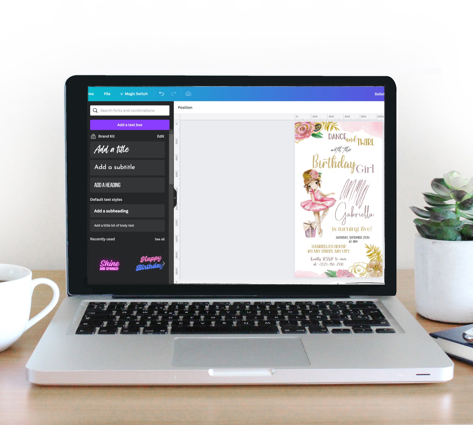 Editable Ballerina Birthday Invitation, Ballet Dancer Birthday Template ...