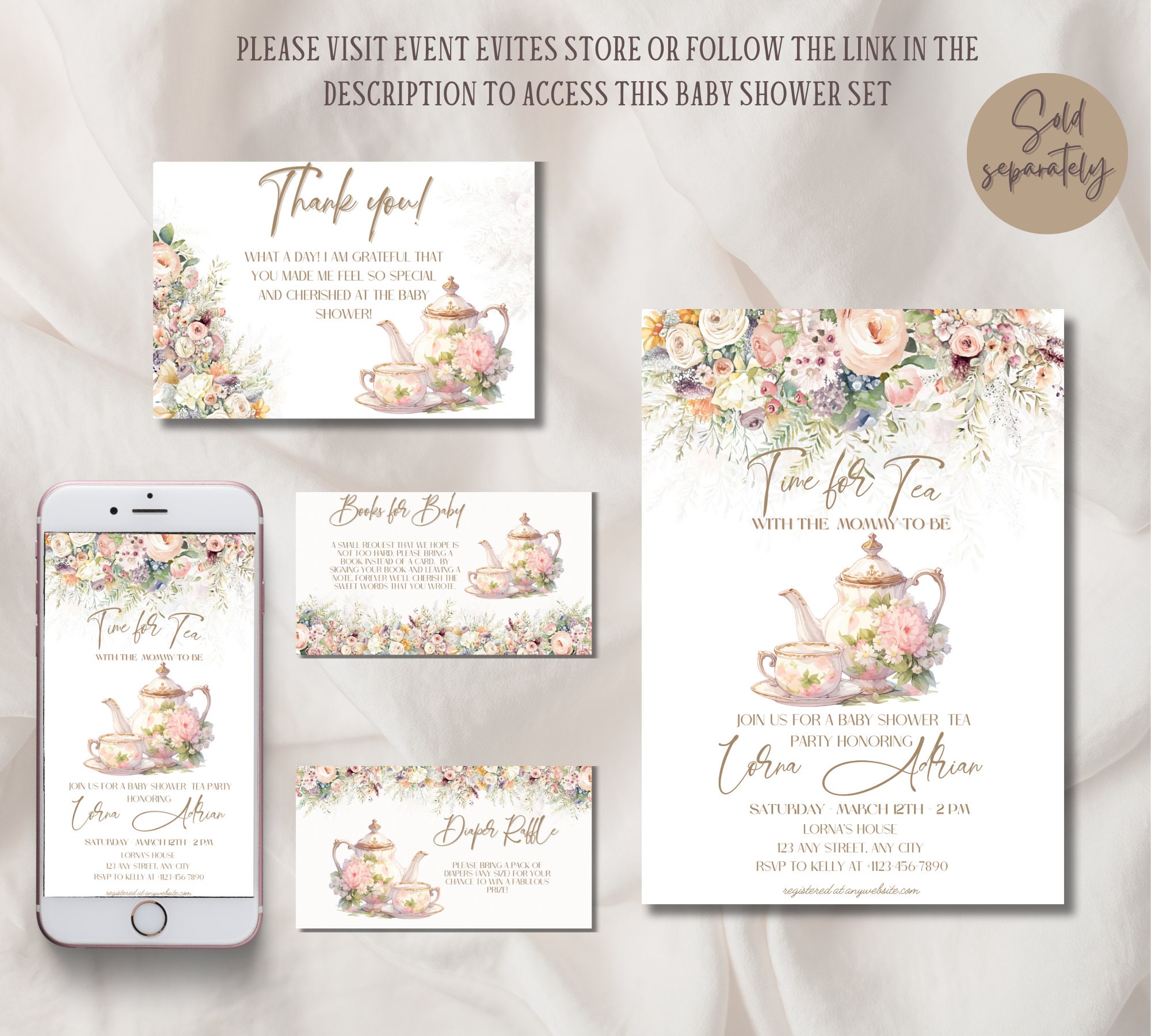 Tea Party Baby Shower Welcome Sign and Custom Sign Templates, Editable ...