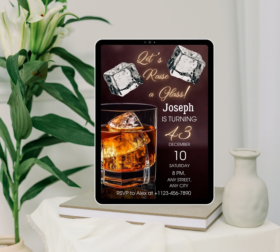 Adult Birthday Party Invitation, Editable Wiskey Cognac Liquor Brandy ...