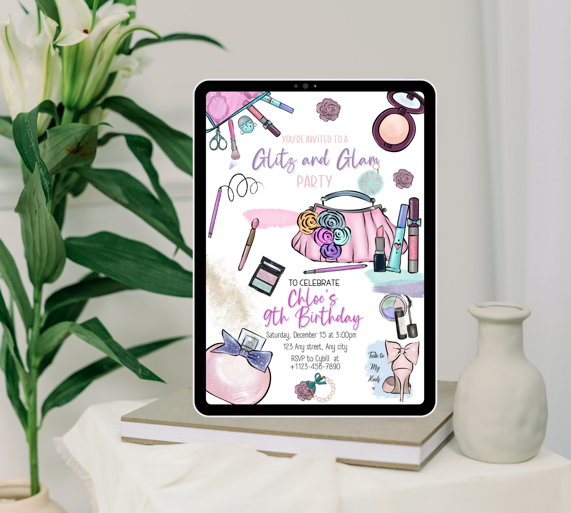 Editable Glitz and Glam Birthday Party Invitation Template - Etsy