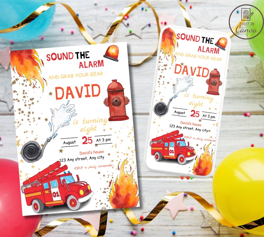Editable Firetruck Birthday Invitation Digital Boy Fire Truck - Etsy
