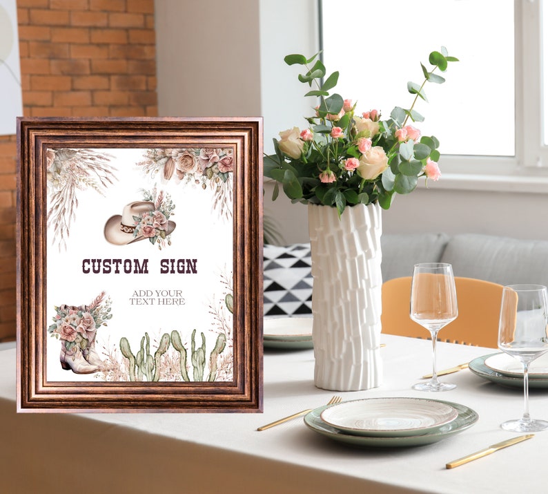 Boho Little Cowgirl Baby Shower Welcome and Custom Sign Templates ...
