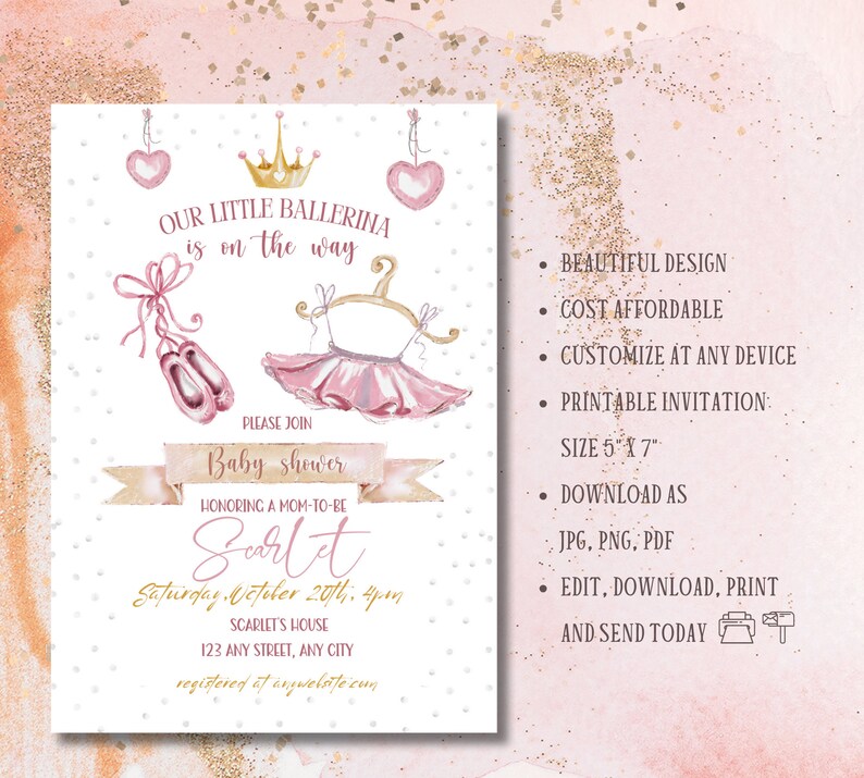 Editable Girl Pointe and Tutu Baby Shower Invitation, Digital Ballerina ...